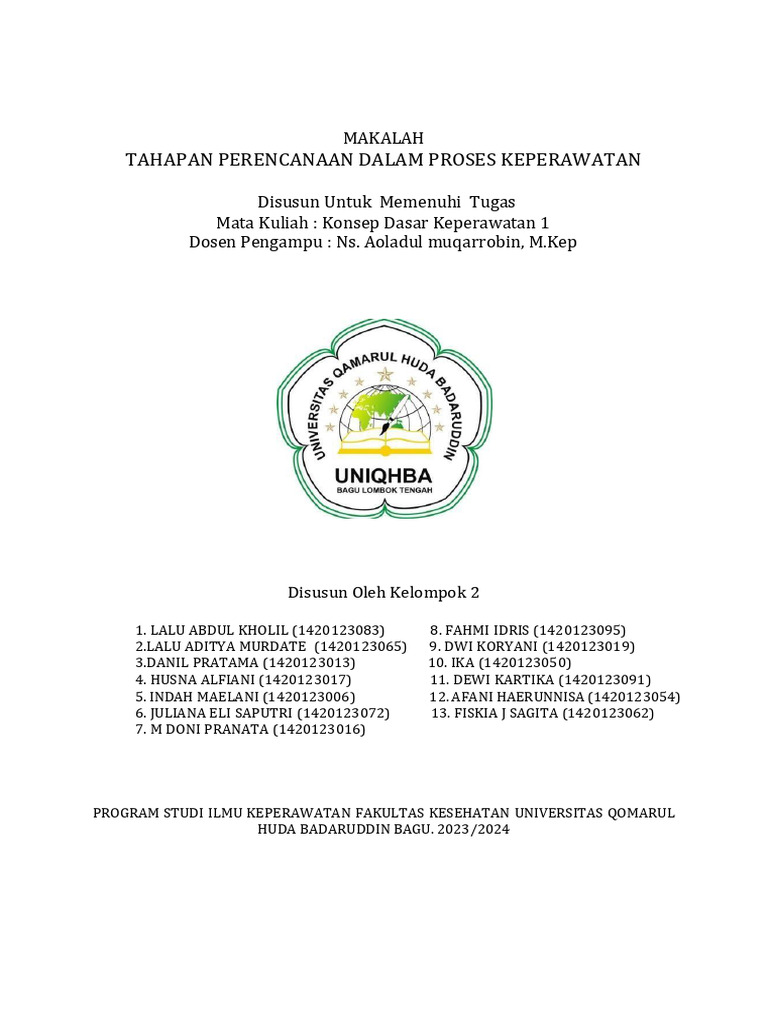 Makalah Tahapan Perencanaan Dalam Proses Keperawatan, Kelompok 2, Kelas A | PDF | Pengembangan Diri