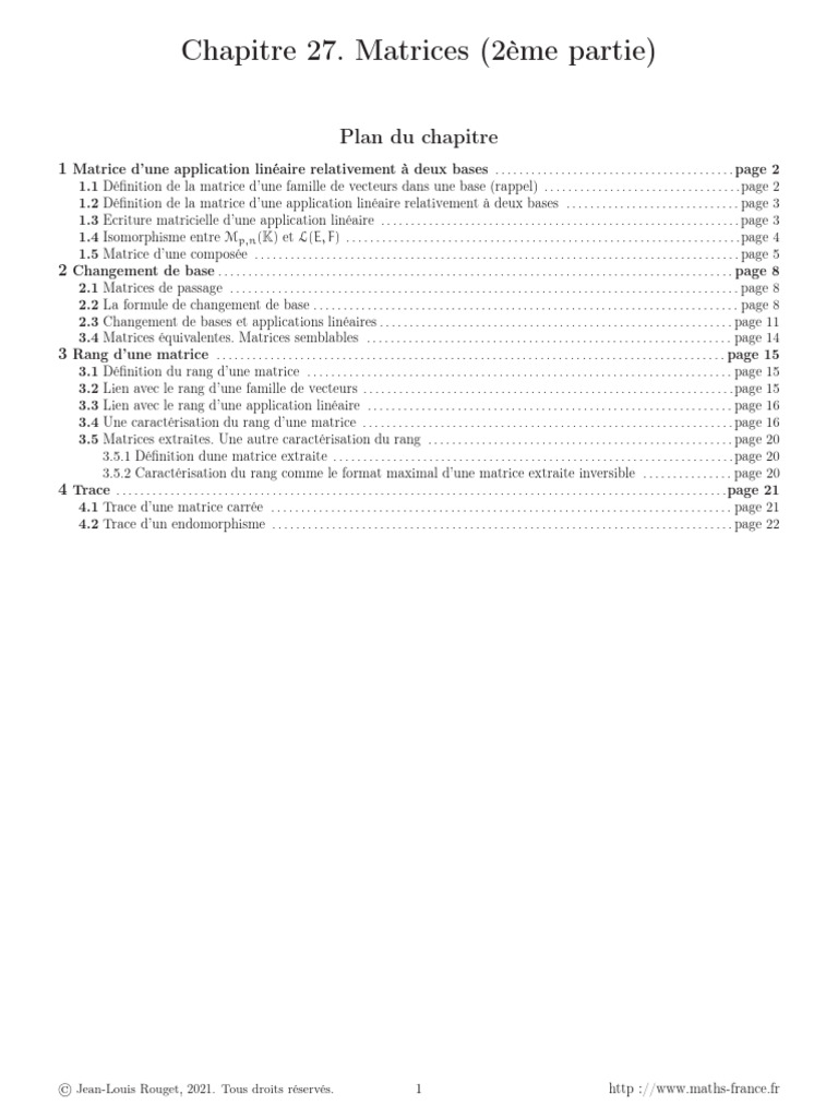Matrices et Changement de Base | PDF | Matrice (Mathématiques) | Base ...
