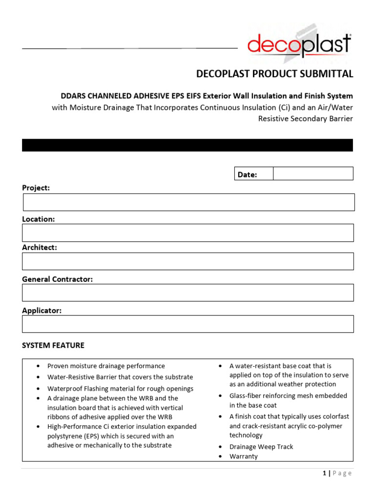 Decoplast DDARS EPS CHANNELED ADHESIVE System Submittal | PDF | Civil ...