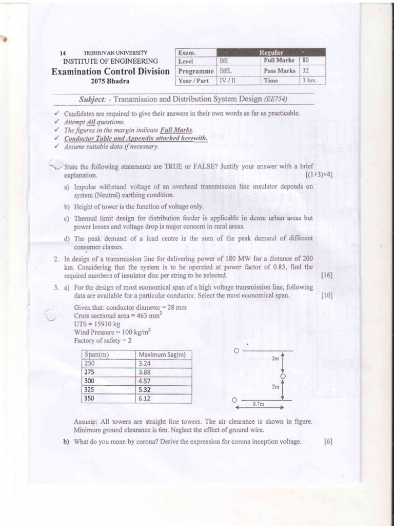 Transmission and Distribution Design Old Questions | PDF | Electric Power Transmission | Metrology
