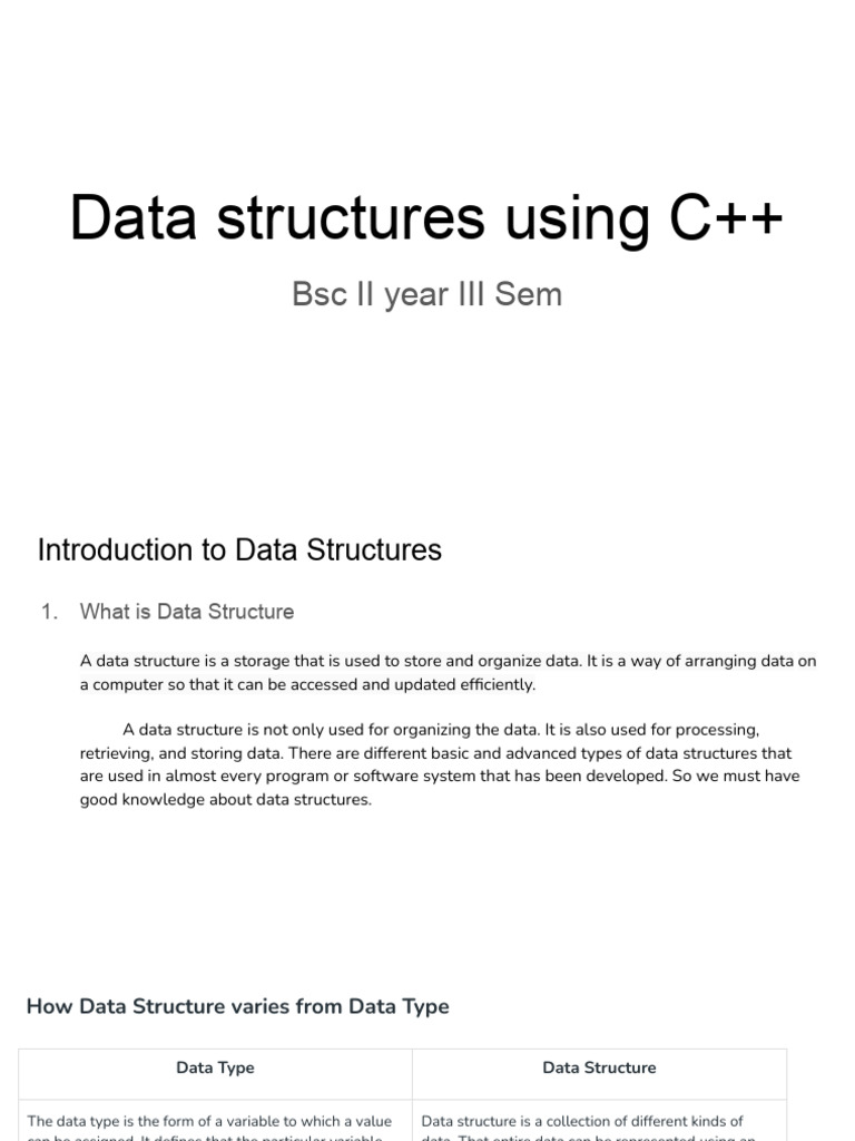 Introduction To Data Structures | PDF | Data Type | Data Structure Introduction To Data Structures | PDF | Data Type | Data Structure