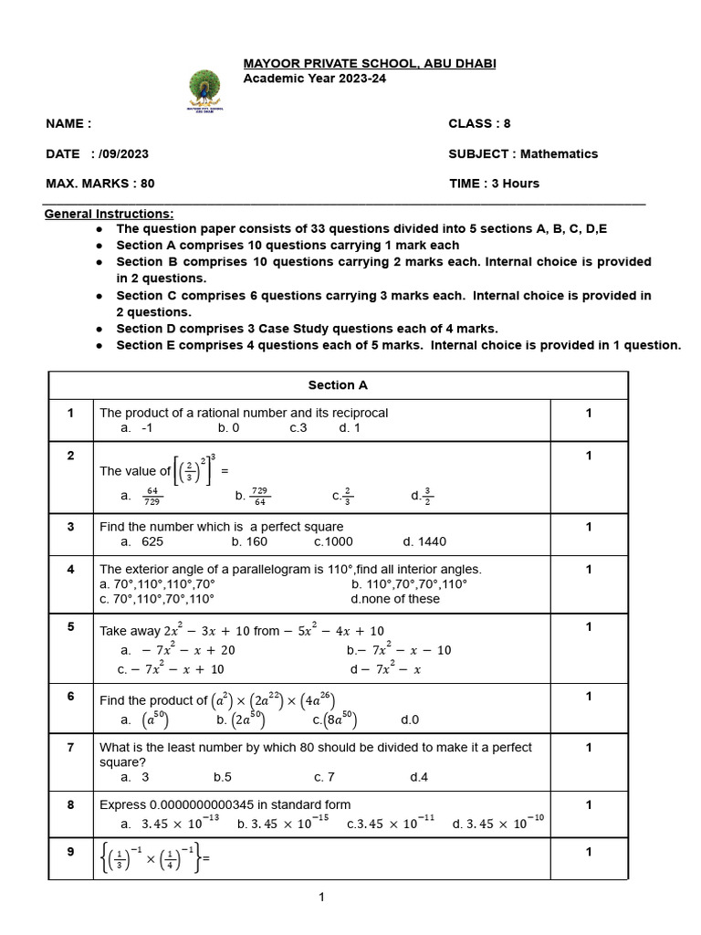 Grade 8 Sample Paper-2-2023-24 | PDF | Teaching Methods & Materials