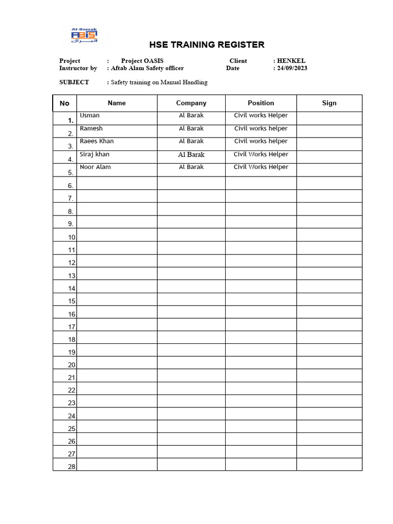 HSE Training Form | PDF