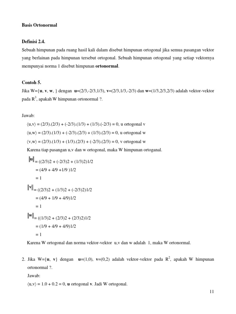 Basis Ortonormal Dan Proses Gram Schmidt | PDF | Metode & Bahan Ajar