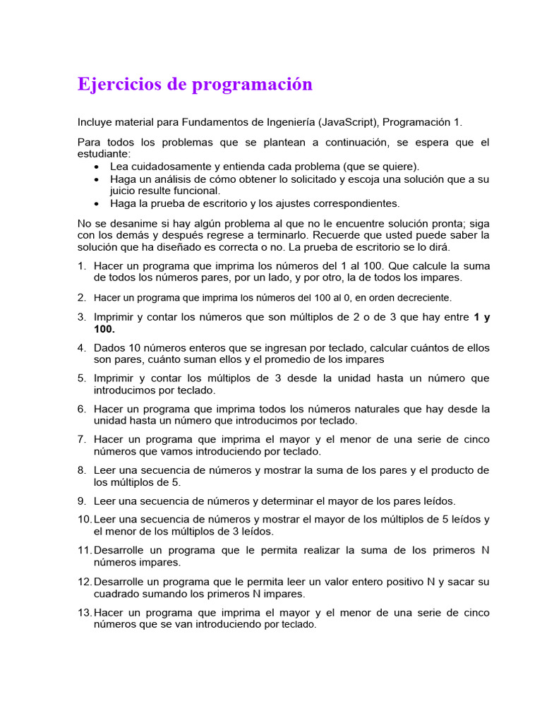 Ejercicios de Algoritmos y Programacion | PDF Ejercicios de Algoritmos y Programacion | PDF