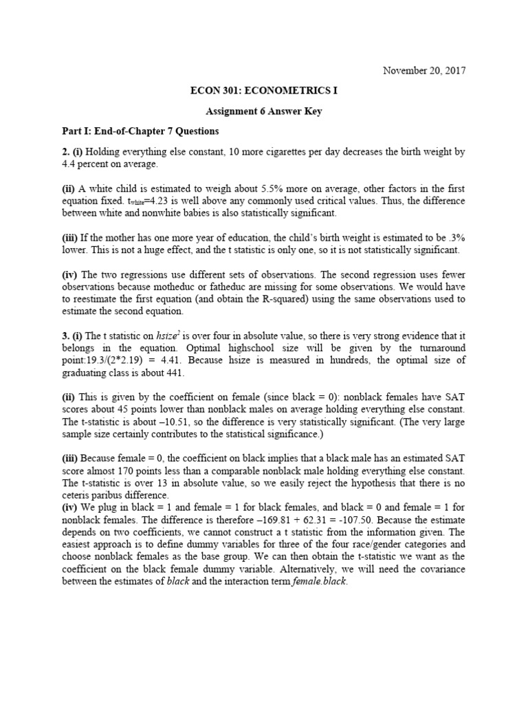 Nu - Edu.kz Econometrics-I Assignment 6 Answer Key | PDF | Ordinary ...