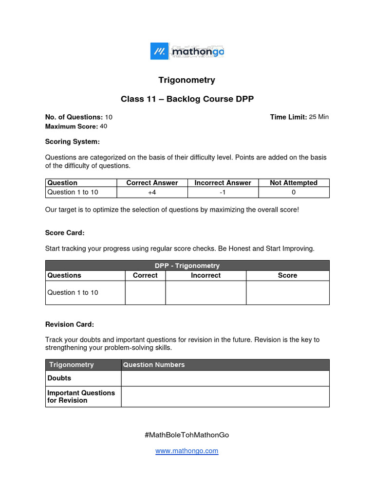(PDF) Question DPP 1 - Trigonometry | PDF | Trigonometry | Elementary ... (PDF) Question DPP 1 - Trigonometry | PDF | Trigonometry | Elementary ...
