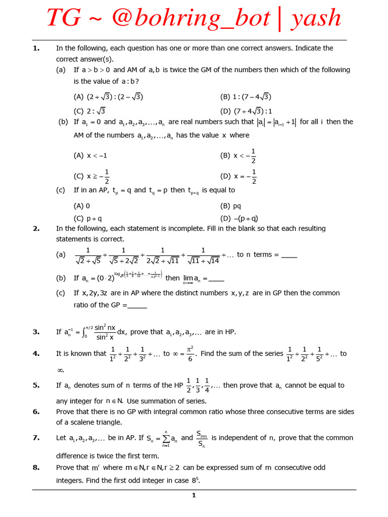 Sequence and Series | PDF | Summation | Mathematical Notation