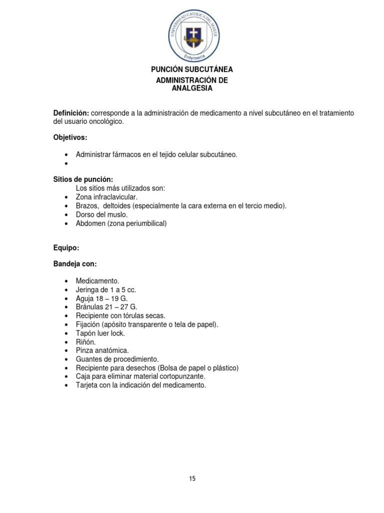Punción Subcutánea: Procedimiento y Sitios | PDF | Inyección (medicina ...