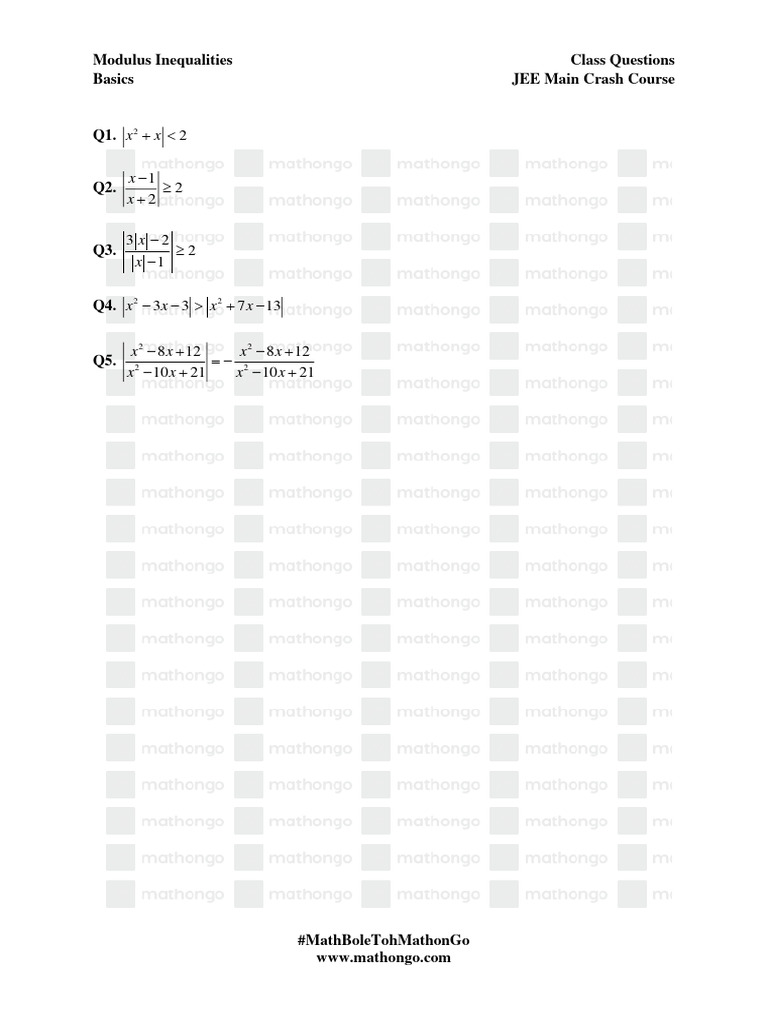 Modulus Inequalities - Basics - Class Question - JEE Main Crash Course | PDF