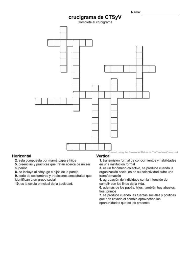 Crucigrama sobre la familia y sociedad | PDF
