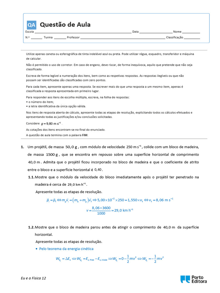 Ef12 Questao Aula 3 Mecanica Resolucao | Download grátis PDF ...