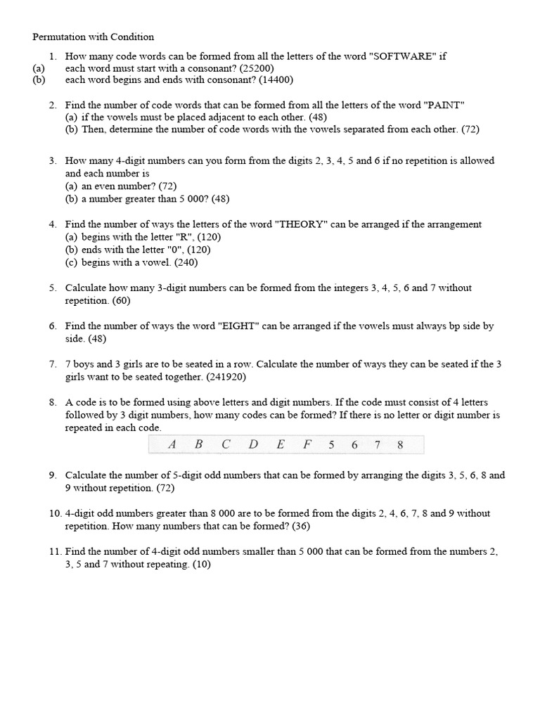 Permutation with Condition | PDF | Numbers | Permutation