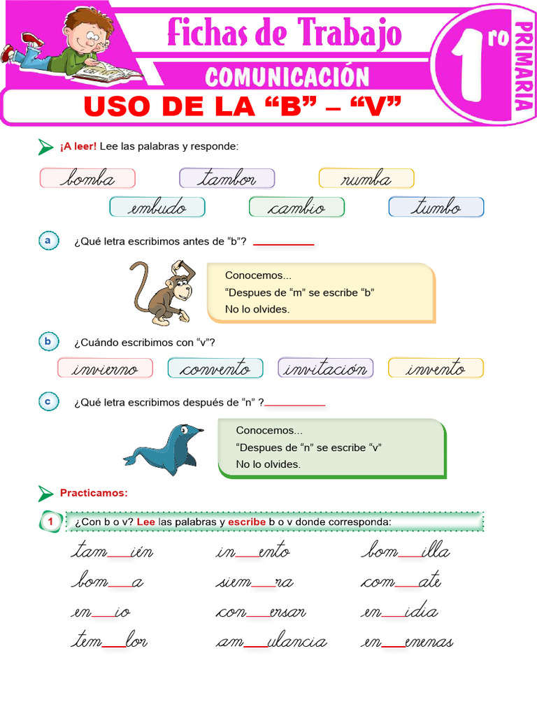 Uso de La “b” – “v” Para Primer Grado de Primaria | PDF