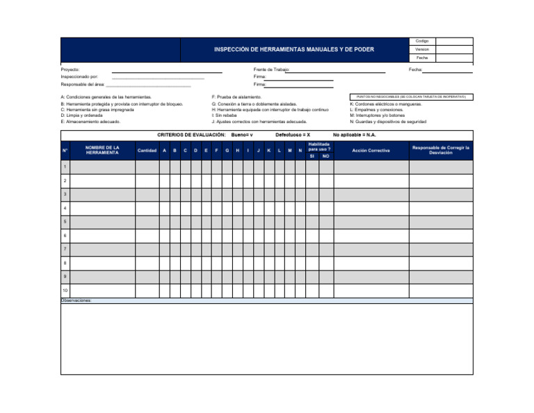 Inspec Herramientas Manuales Poder | PDF