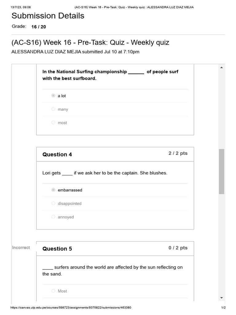 (AC-S16) Week 16 - Pre-Task - Quiz - Weekly Quiz | PDF