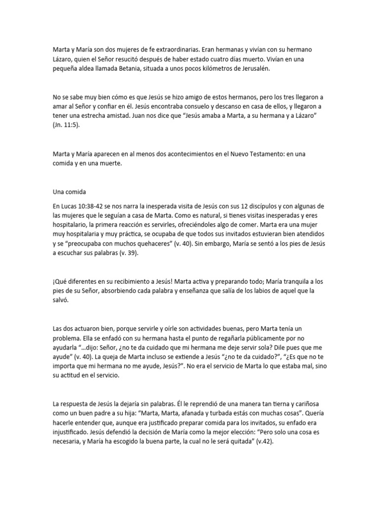 Marta Y María Son Dos Mujeres De Fe Extraordinarias Pdf María Madre De Jesús