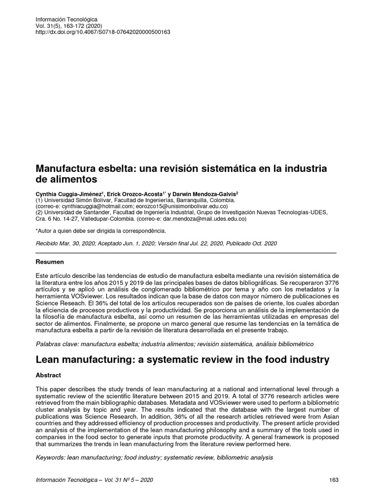 Ejemplo 1 - Revision Sistematica en La Industria de Alimentos - Manufactura Esbelta | PDF | Lean ...