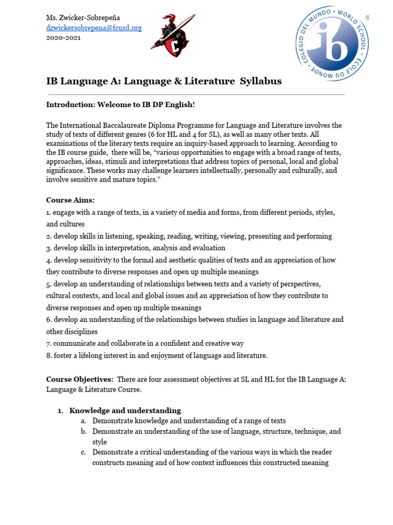 Lang and Lit Year 1 Syllabus 2020-2021 | PDF | Essays | Human Communication