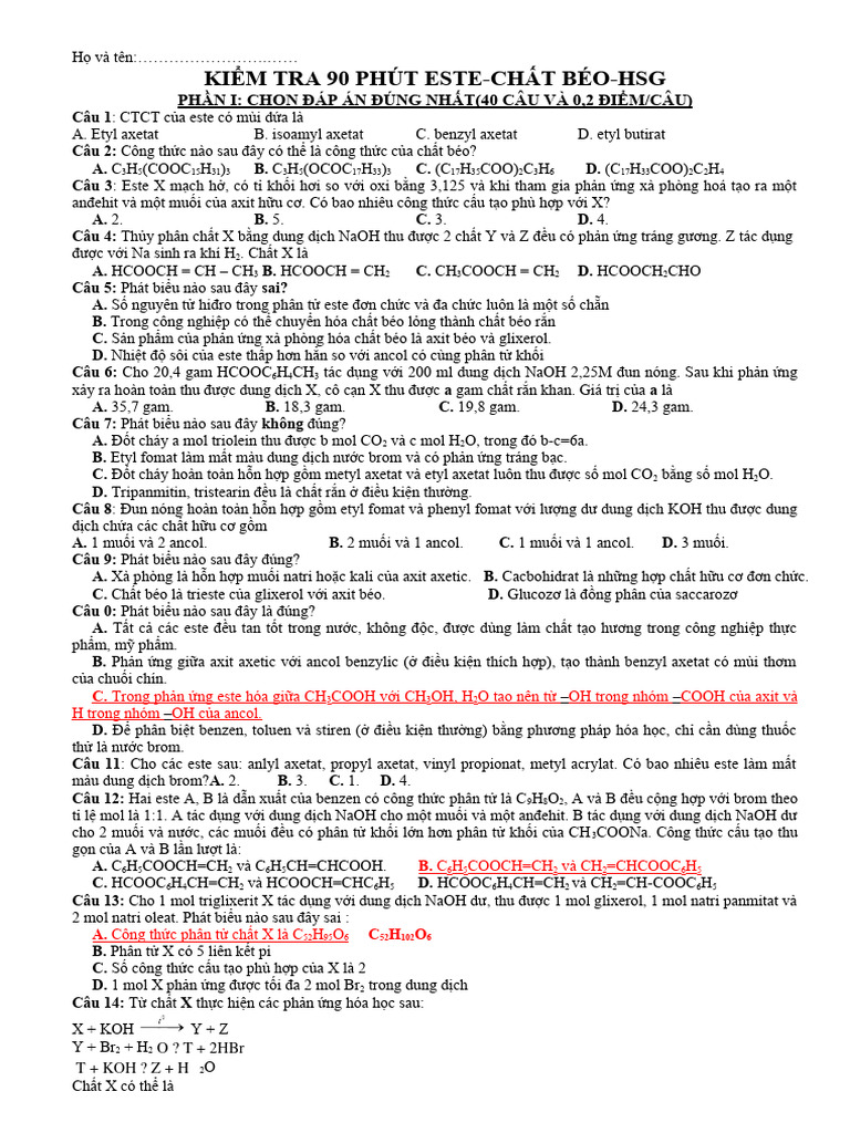 DA DE KT ESTE,CHẤT BÉO L1-HSG-27.8.2023 | PDF