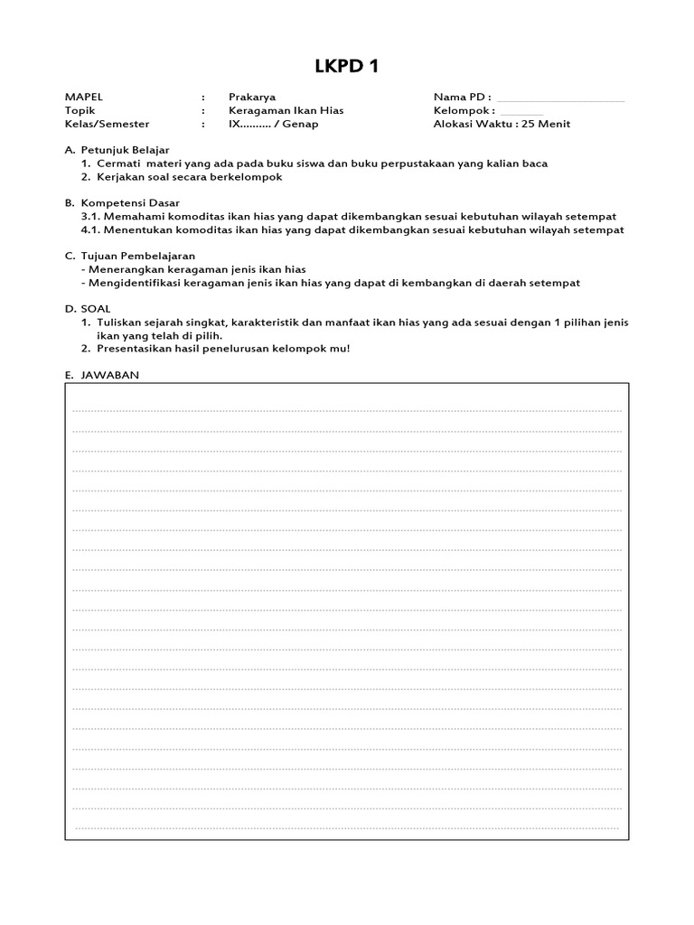 LKPD 1 Ikan Hias | PDF