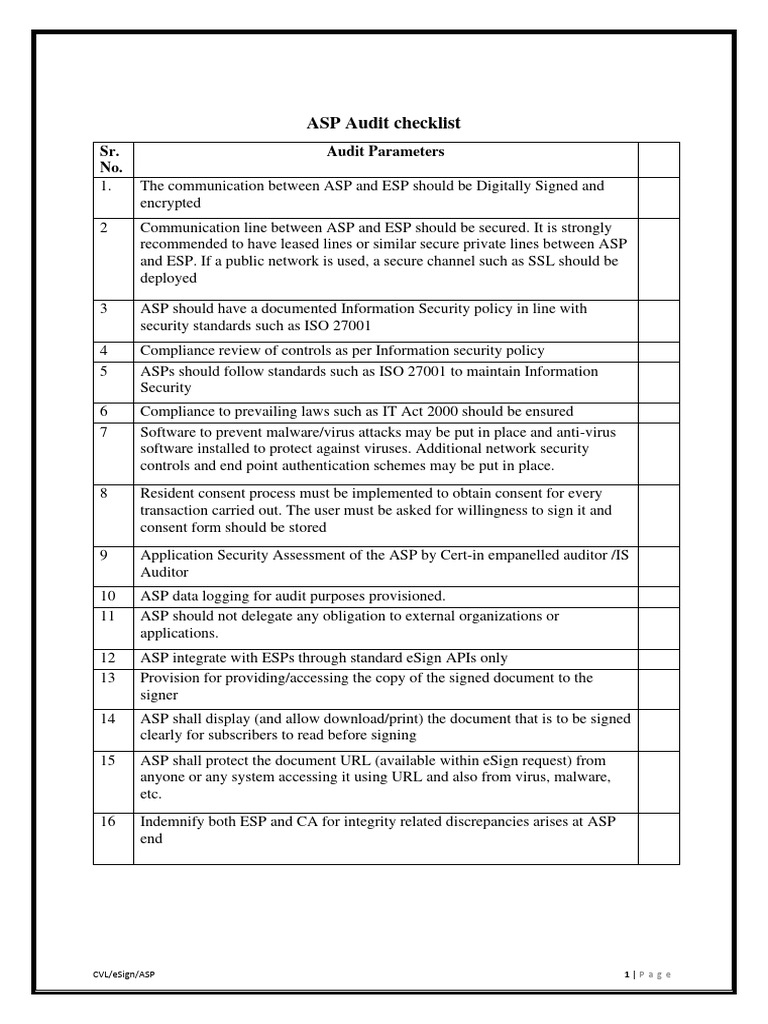 ASP Audit Checklist | PDF