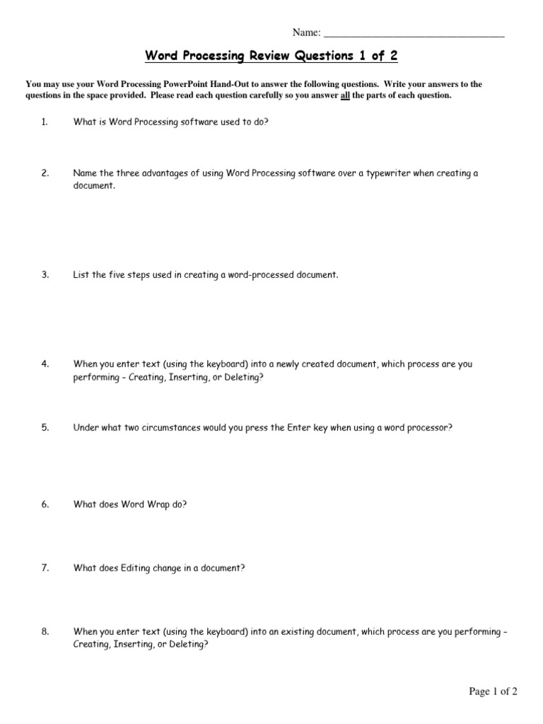 Review Questions 1 of 2 | PDF | Word Processor | Microsoft Word