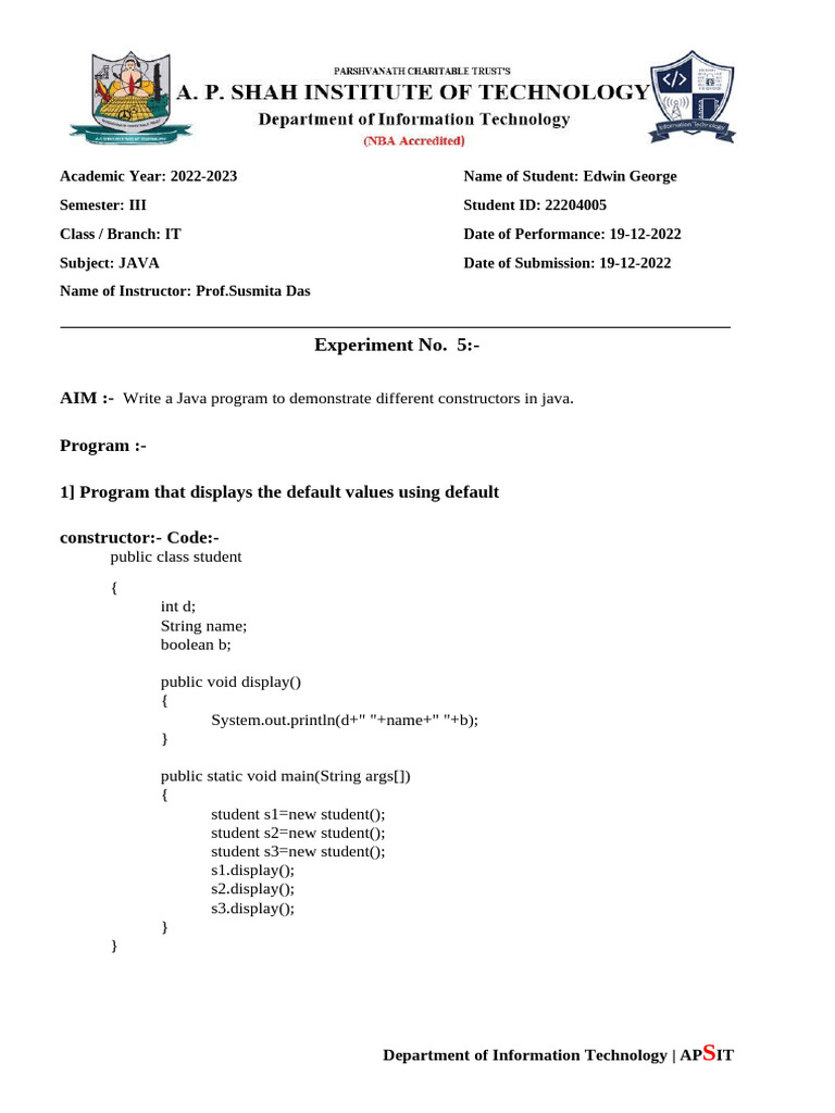 EdwinEXP 5 | PDF | Constructor (Object Oriented Programming) | Programming