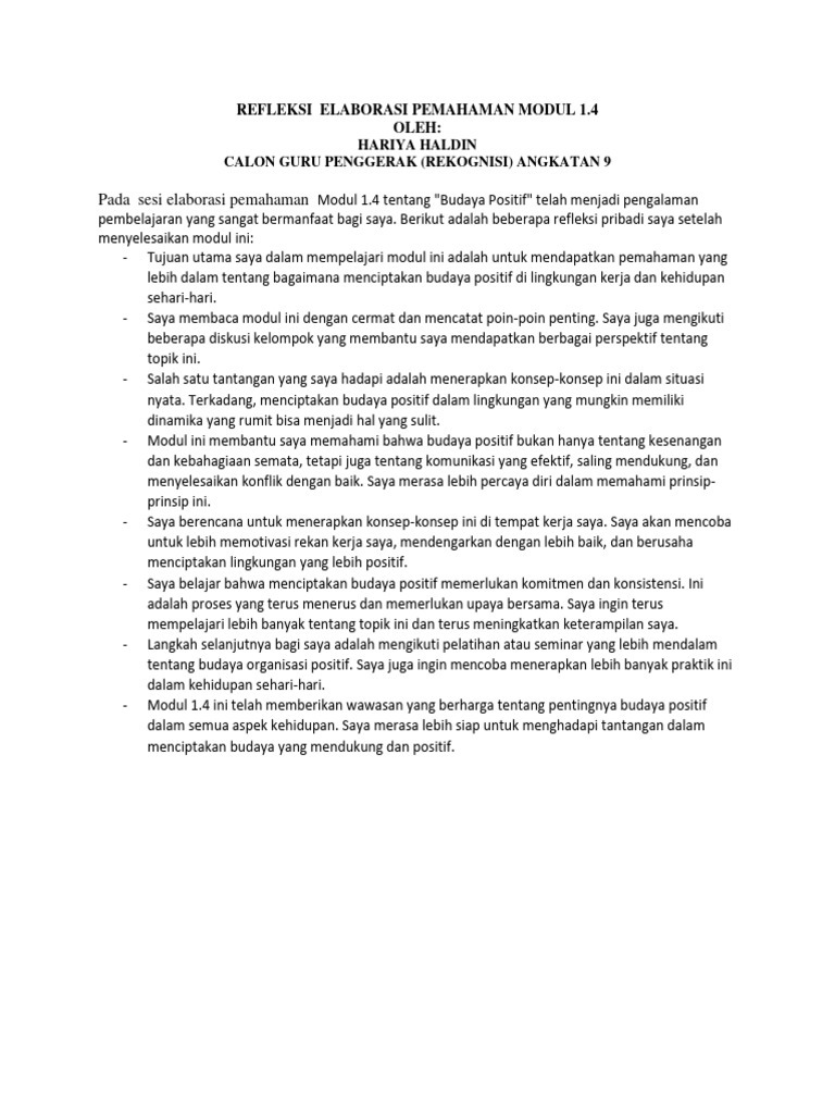 Refleksi Elaborasi Pemahaman Modul 1.4 | PDF