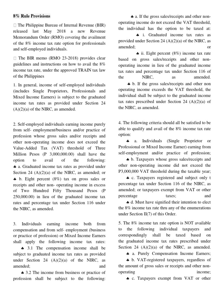 8% Rule Provisions | PDF | Taxes | Income Tax In The United States