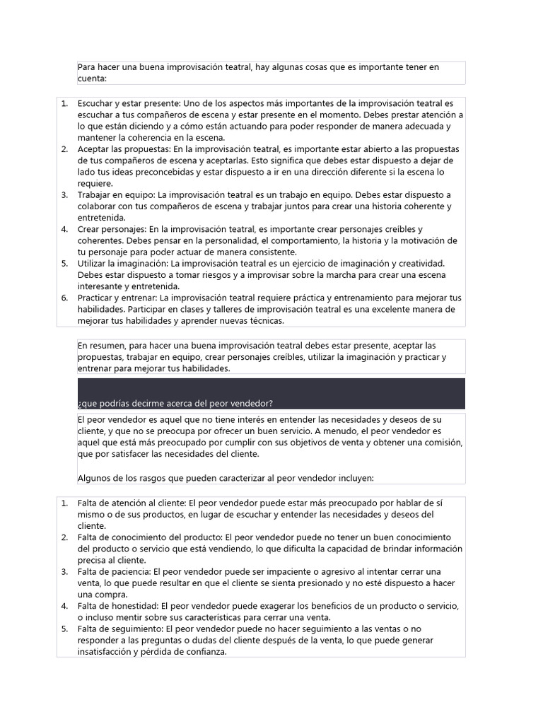 Impro 1 | PDF | Teatro de improvisación | Improvisación