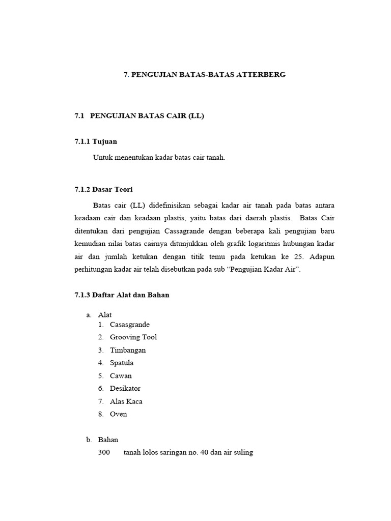 Pengujian Batas Atterberg Tanah | PDF