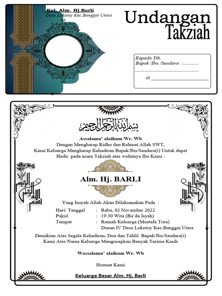 Undangan Takziah 2022 | PDF