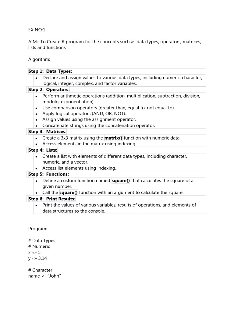 Ex No.2 | PDF | Matrix (Mathematics) | Data Type