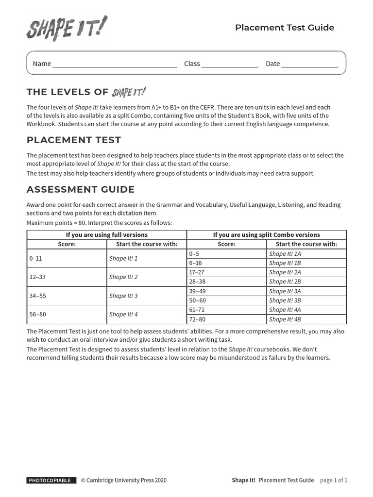 Shape It! Placement Test Guide | PDF