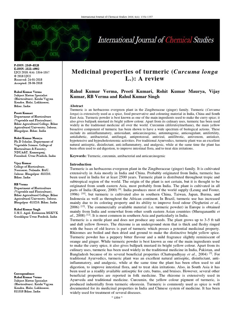 Medicinal Properties of Turmeric Curcuma | PDF | Science & Mathematics ...
