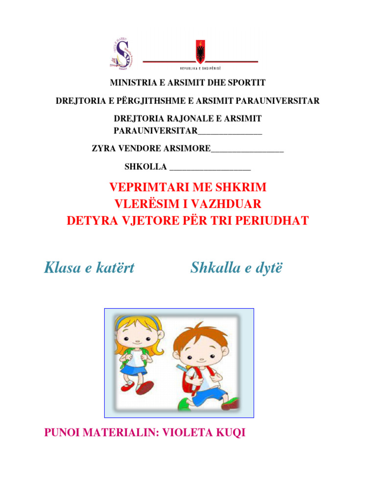 Vleresimi I Te Nxwnit Dhe Per Te Nxene Detyra Me Shkrim Klasa 4 | PDF