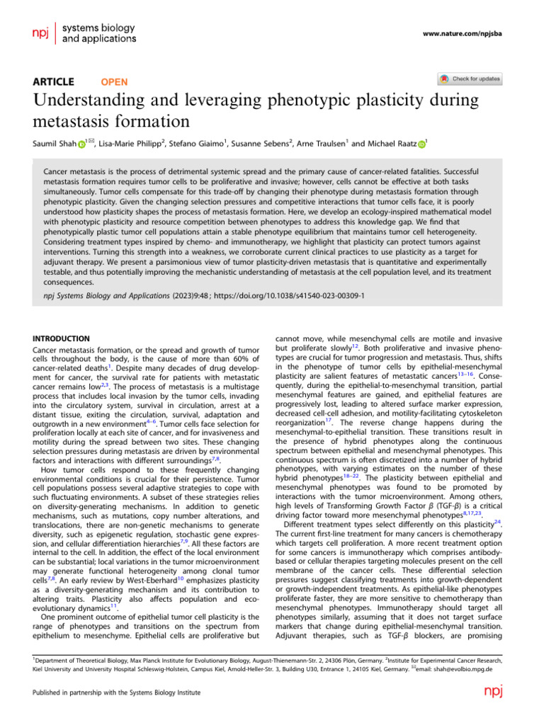 Understanding and Leveraging Phenotypic Plasticity | PDF | Metastasis ...