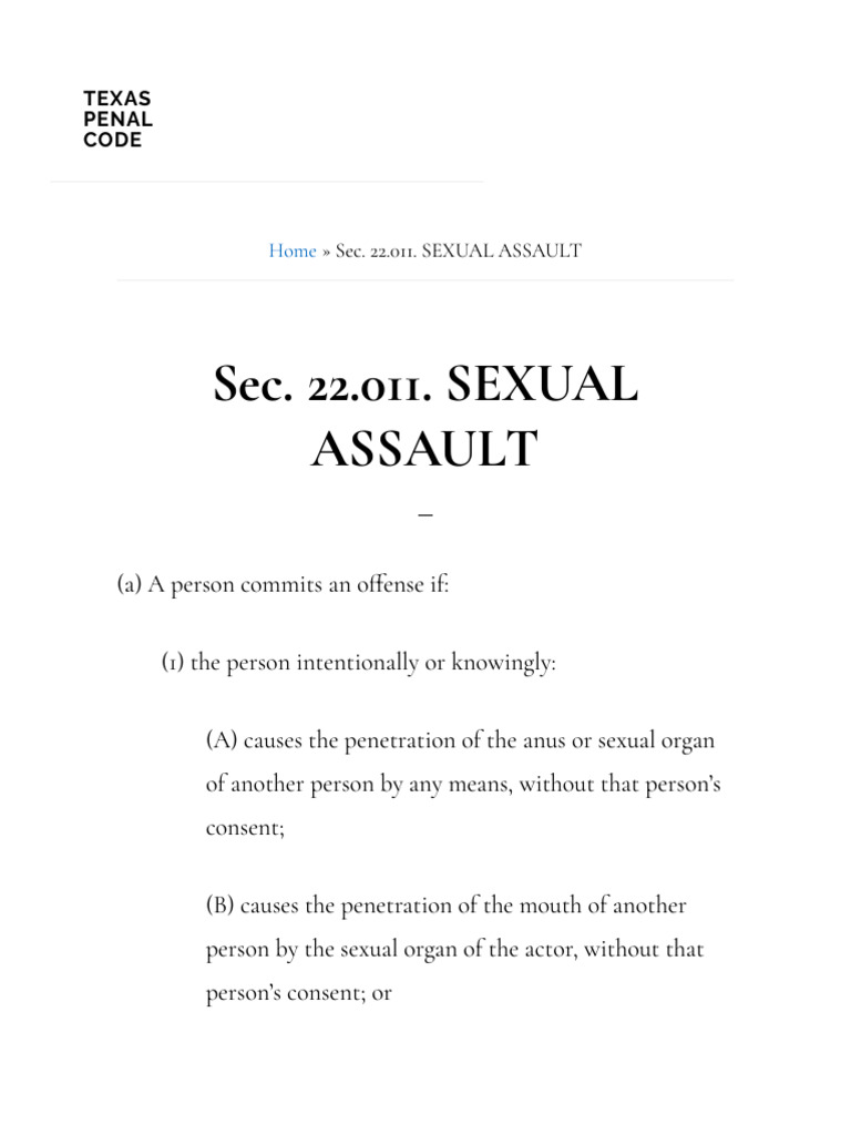 Texas Penal Code: Sexual Assault 22.011 | PDF