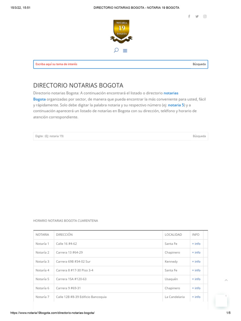 Directorio Notarias Bogota - Notaria 19 Bogota | PDF
