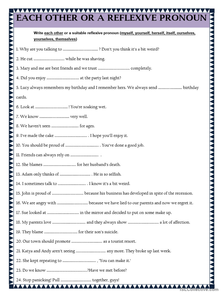 Each Other or A Reflexive Pronoun | PDF Each Other or A Reflexive Pronoun | PDF