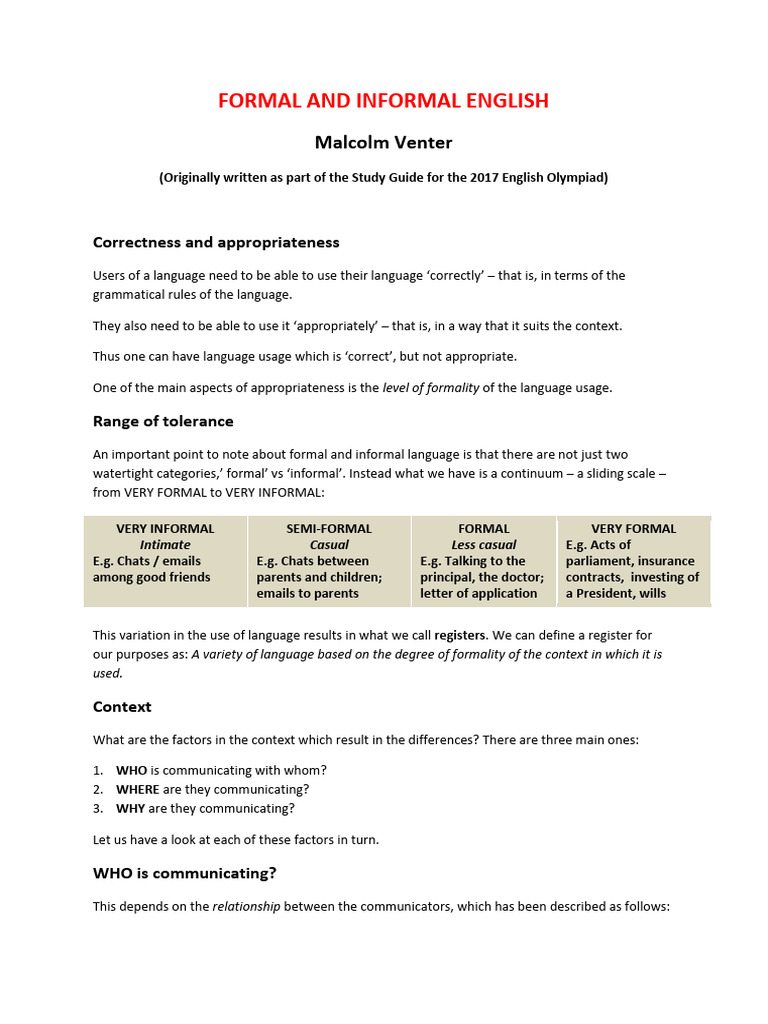 Formal and Informal English | PDF | Slang | Vocabulary