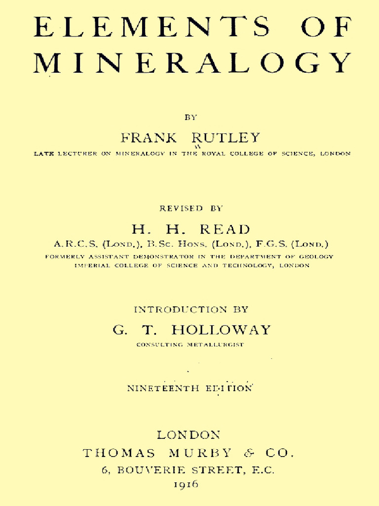 Frank Rutley 'Elements of Mineralogy' (1916) | PDF