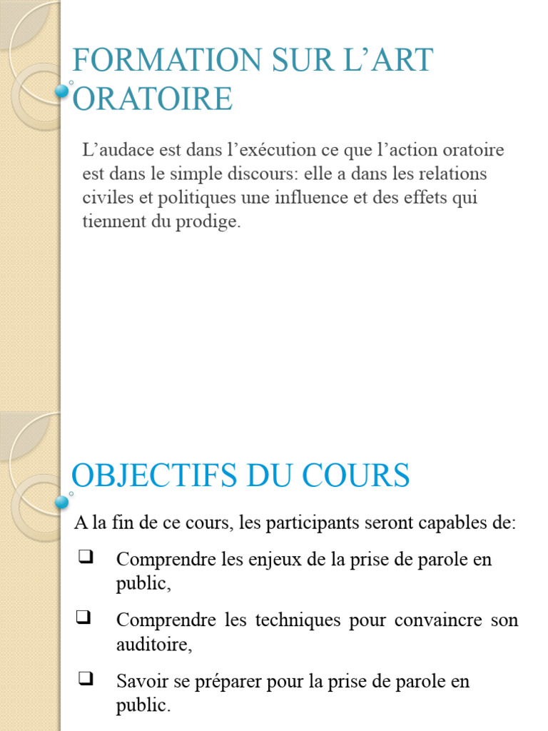 Formation Sur L'art Oratoire | PDF | Rhétorique | Communication non verbale