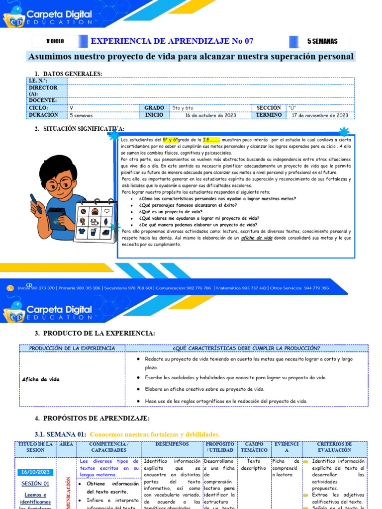 V Ciclo Experiencia De Aprendizaje 07 Pdf