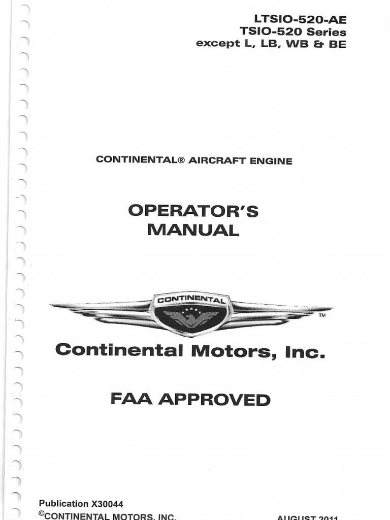 X30044 Continental TSIO-520 Operator's Manual - 08-2011 | PDF