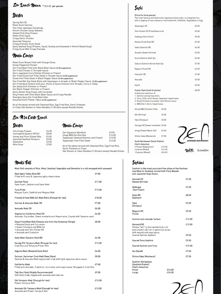 Zen Lunch Menu 2022v2 | PDF | Sushi | Japanese Cuisine