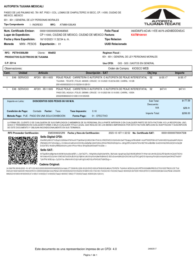 Factura ATM 24663517 | PDF | Factura | Dinero
