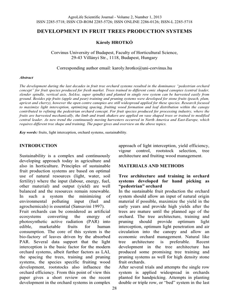 Development in Fruit Trees Production Systems | PDF