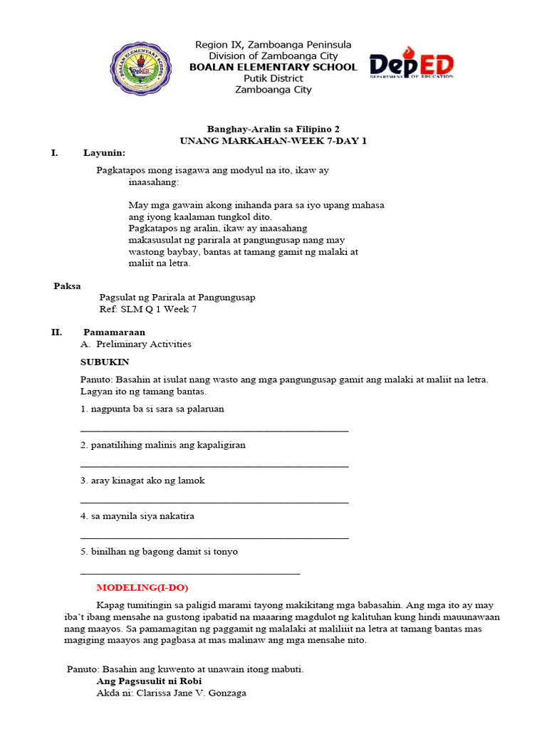 DLP Filipino q1 Week7 Day 1 | PDF